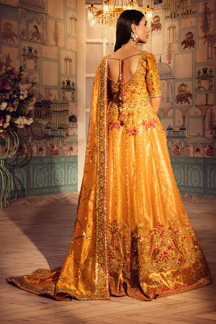 Embellished Yellow Lehenga Choli Pakistani Mehndi Dresses – Nameera by Farooq