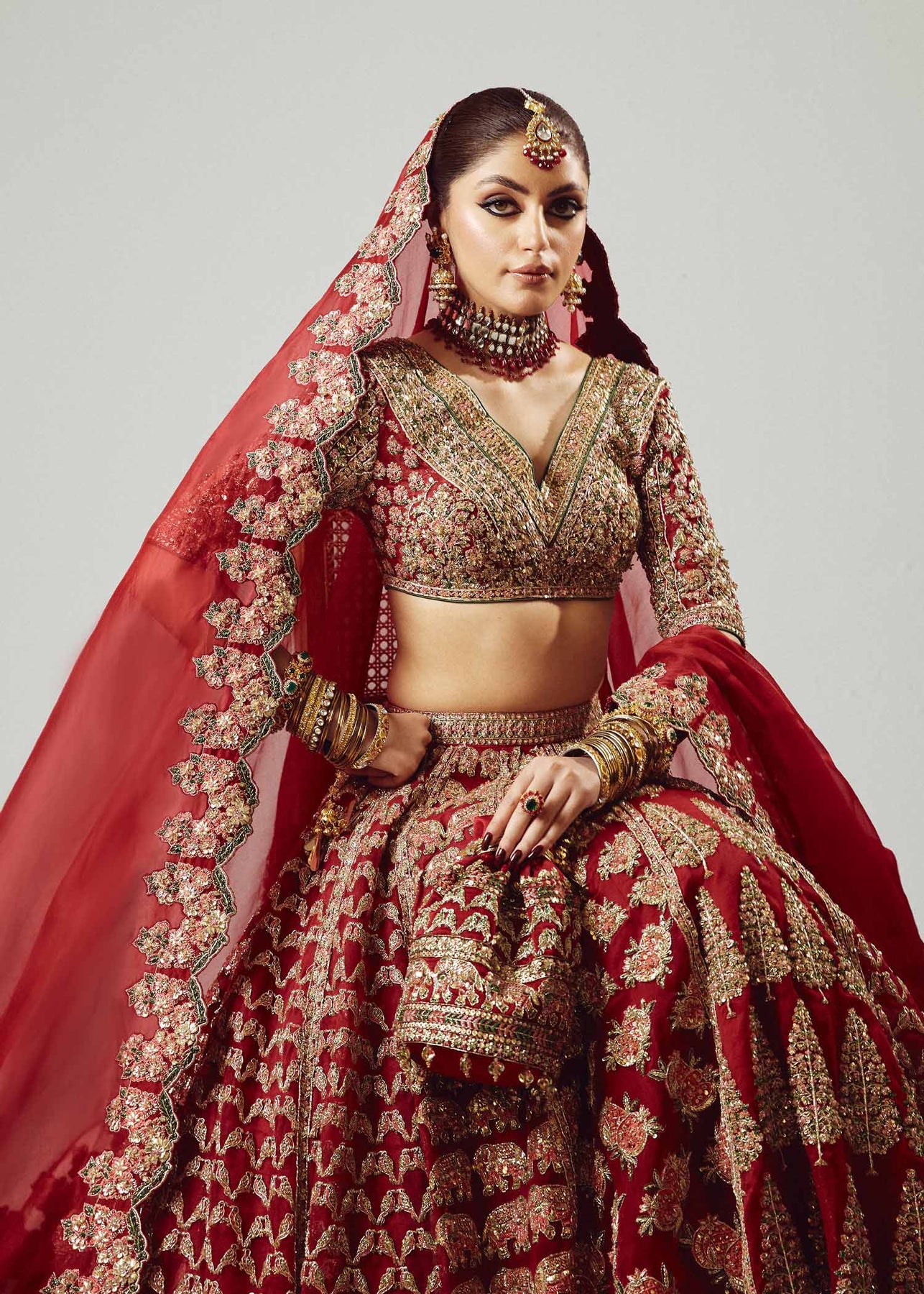 Indian Bridal Dress in Red Lehenga and Choli Style – Nameera by Farooq