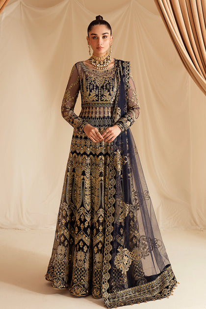 Berry Blue Pakistani Wedding Dress Kalidar Pishwas Style – Nameera by ...
