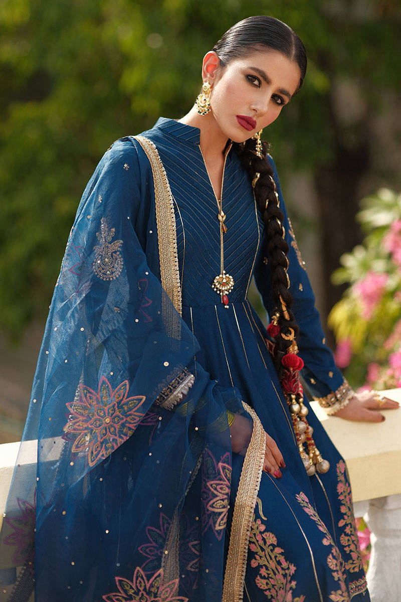 Blue Cotton Net Pishwas Suit Pakistani Wedding Dresses – Nameera by Farooq
