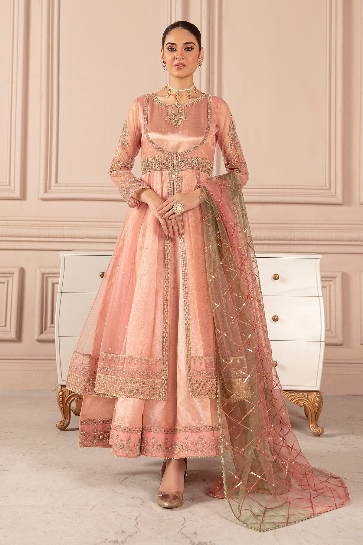 Blush Pink Embroidered Pakistani Pishwas Party Dress – Nameera by Farooq