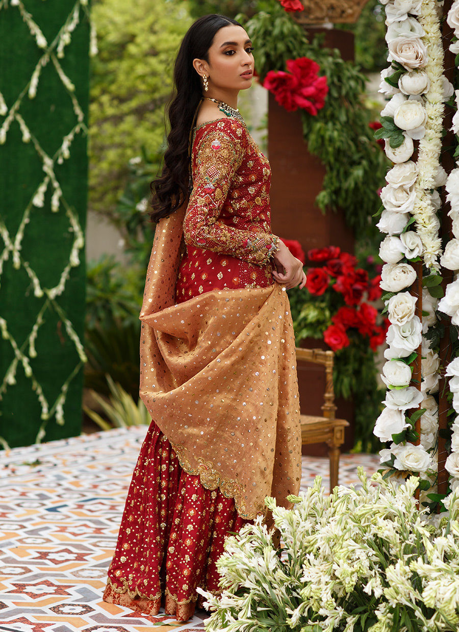Red Bridal Sharara Shirt Pakistani Bridal Dress – Nameera by Farooq