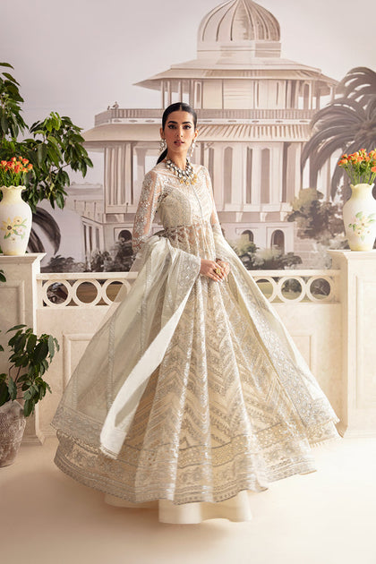 Classic Pakistani Wedding Wear Off White Pishwas Frock – Nameera by Farooq