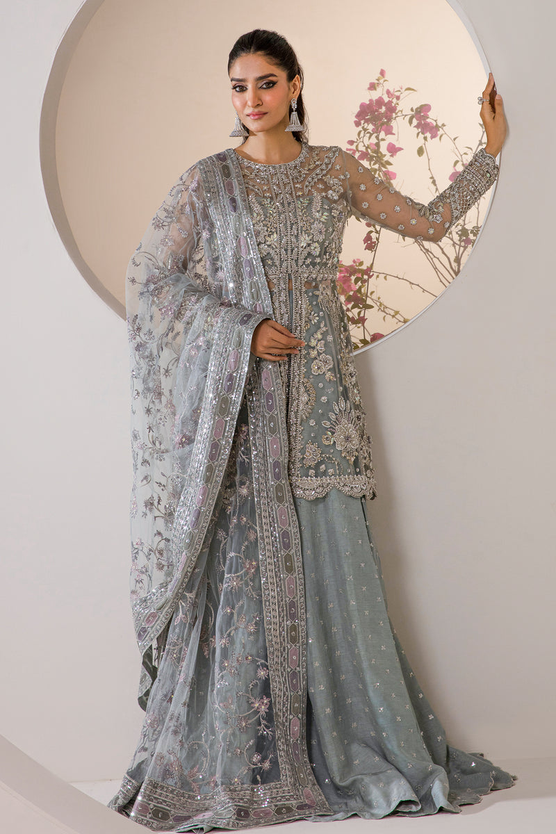 Classic Turquoise Pakistani Wedding Wear Kameez Sharara – Nameera by Farooq