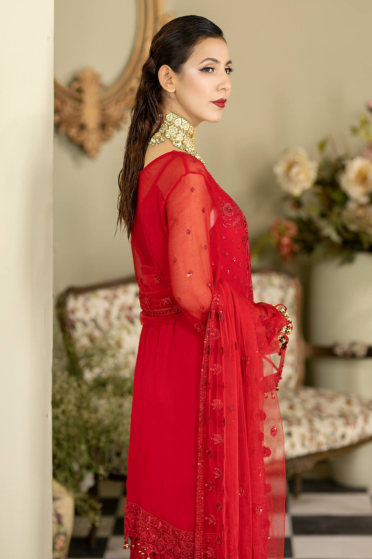 Deep Red Pakistani Salwar Kameez Dupatta Salwar Suit – Nameera by Farooq