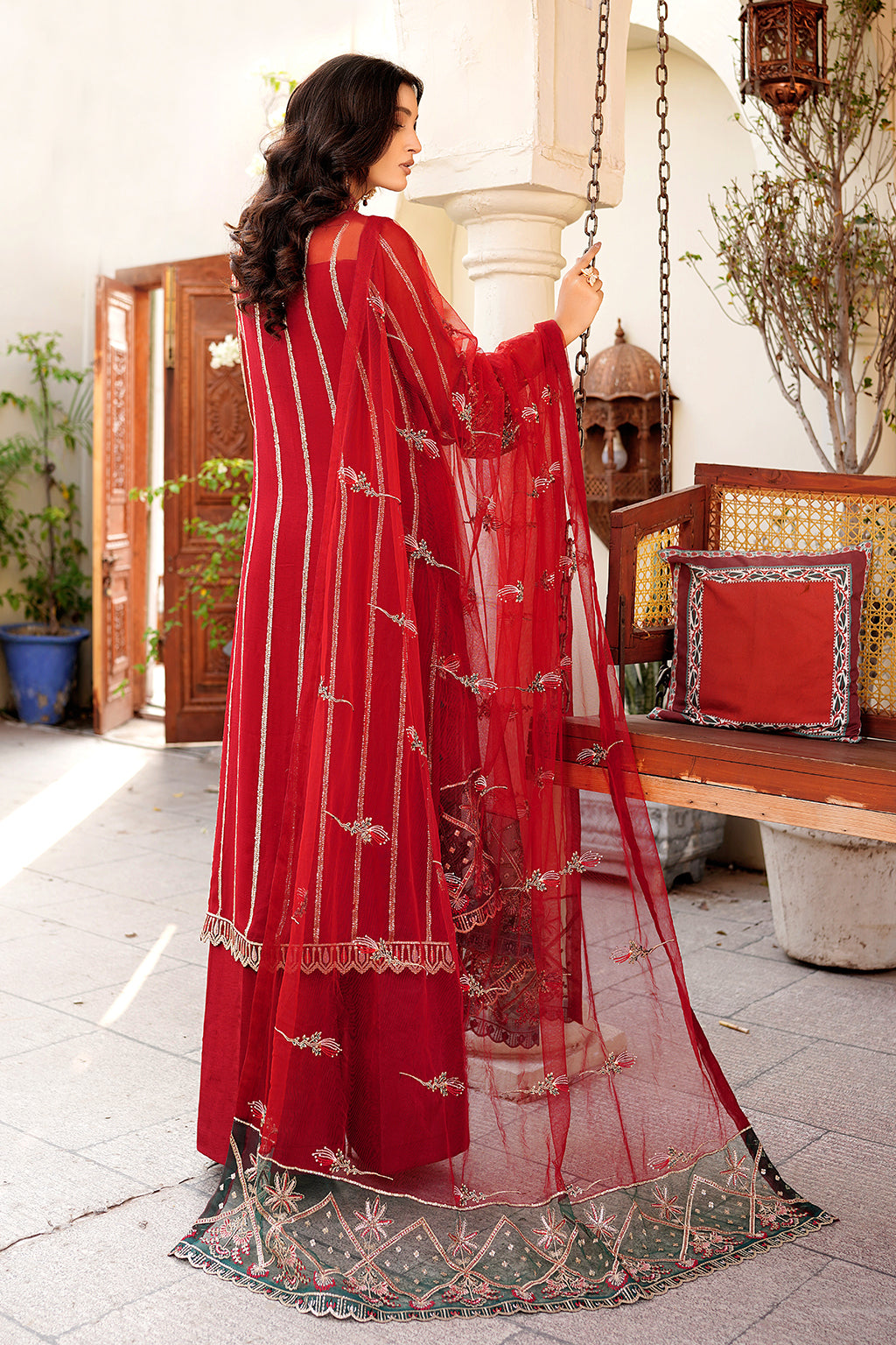 Elegant Cherry Red Pakistani Salwar Kameez Dupatta Suit – Nameera by Farooq
