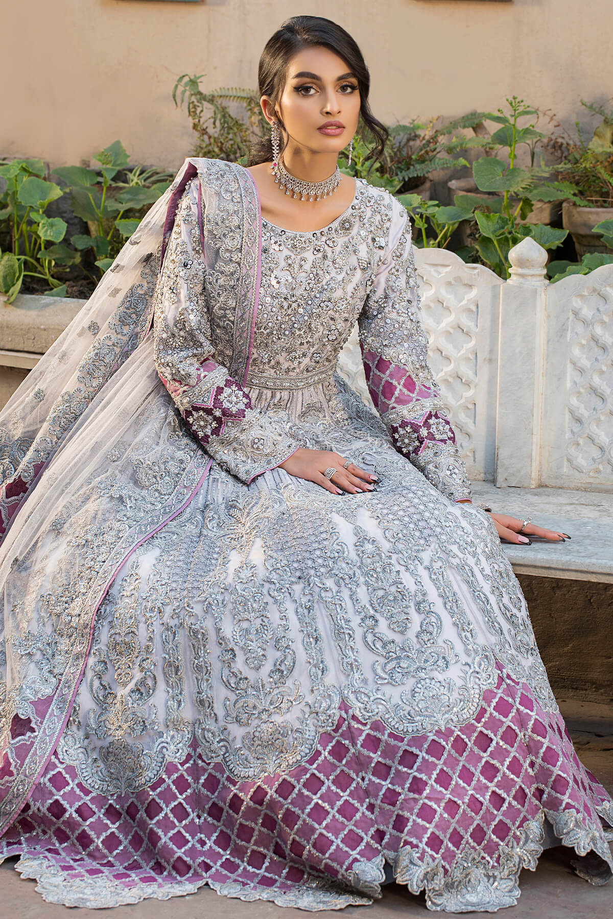 Elegant Silver Embellished Pishwas Pakistani Wedding Dress – Nameera by ...