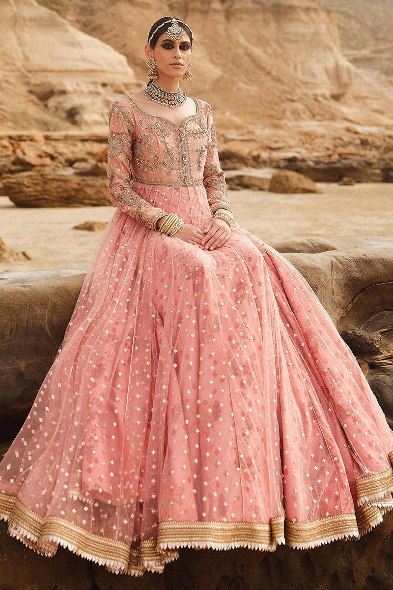 Embroidered Tea Pink Pakistani Wedding Wear Pishwas Frock – Nameera by ...