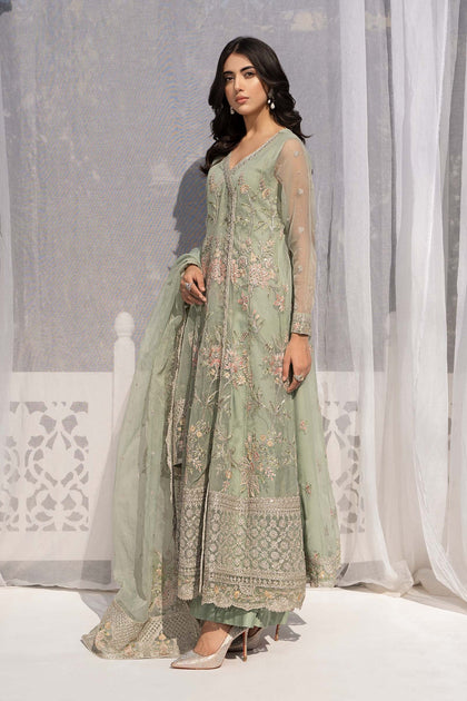 Ferozi Shade Maria B Embroidered Pakistani Party Wear Frock – Nameera ...