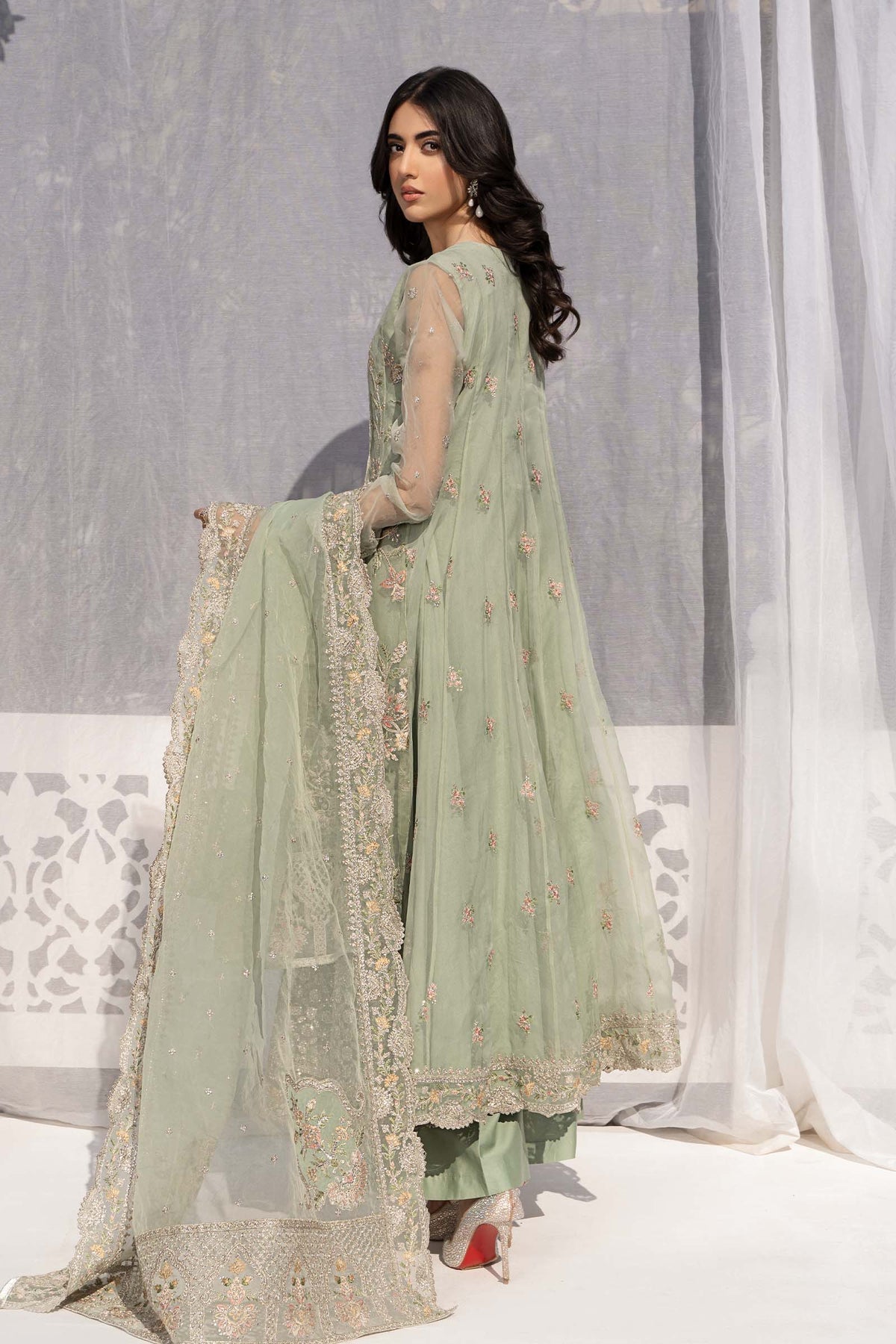 Ferozi Shade Maria B Embroidered Pakistani Party Wear Frock – Nameera ...