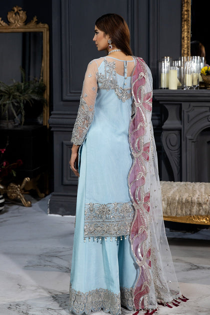 Ice Blue Luxury Silver Pakistani Salwar Kameez Dupatta – Nameera by Farooq