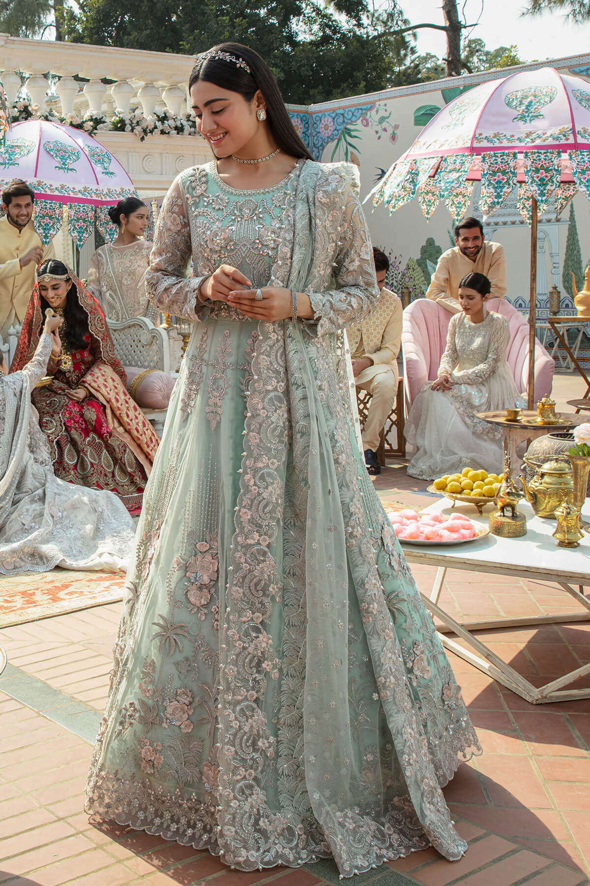 Embellished Ice Blue Pishwas Frock Pakistani Wedding Dress – Nameera by ...