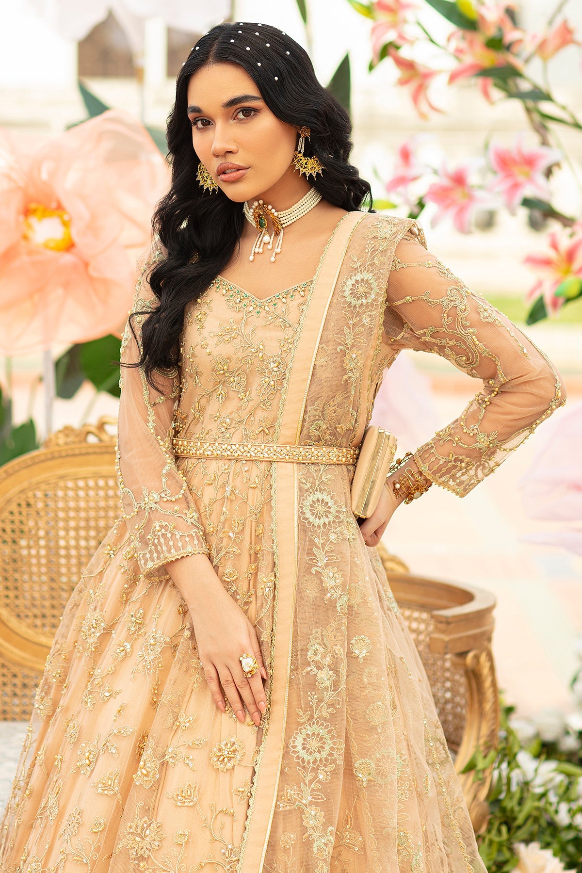 Luxury Embroidered Gold Pishwas Pakistani Wedding Dress – Nameera by Farooq