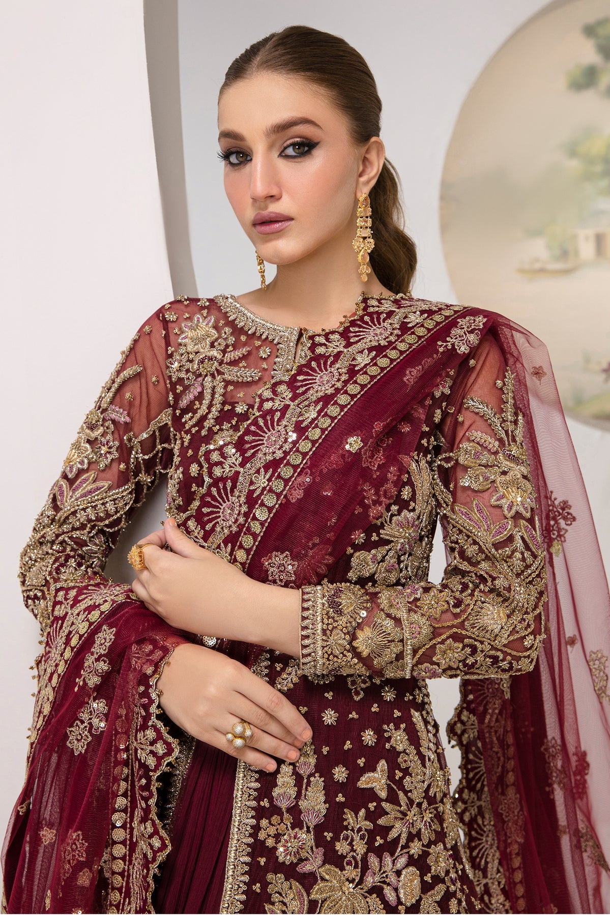 Luxury Rose Red Kameez Lehenga Pakistani Wedding Dress – Nameera by Farooq
