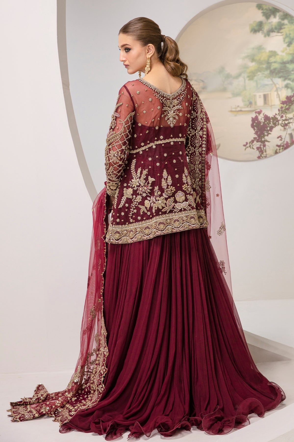 Luxury Rose Red Kameez Lehenga Pakistani Wedding Dress – Nameera by Farooq