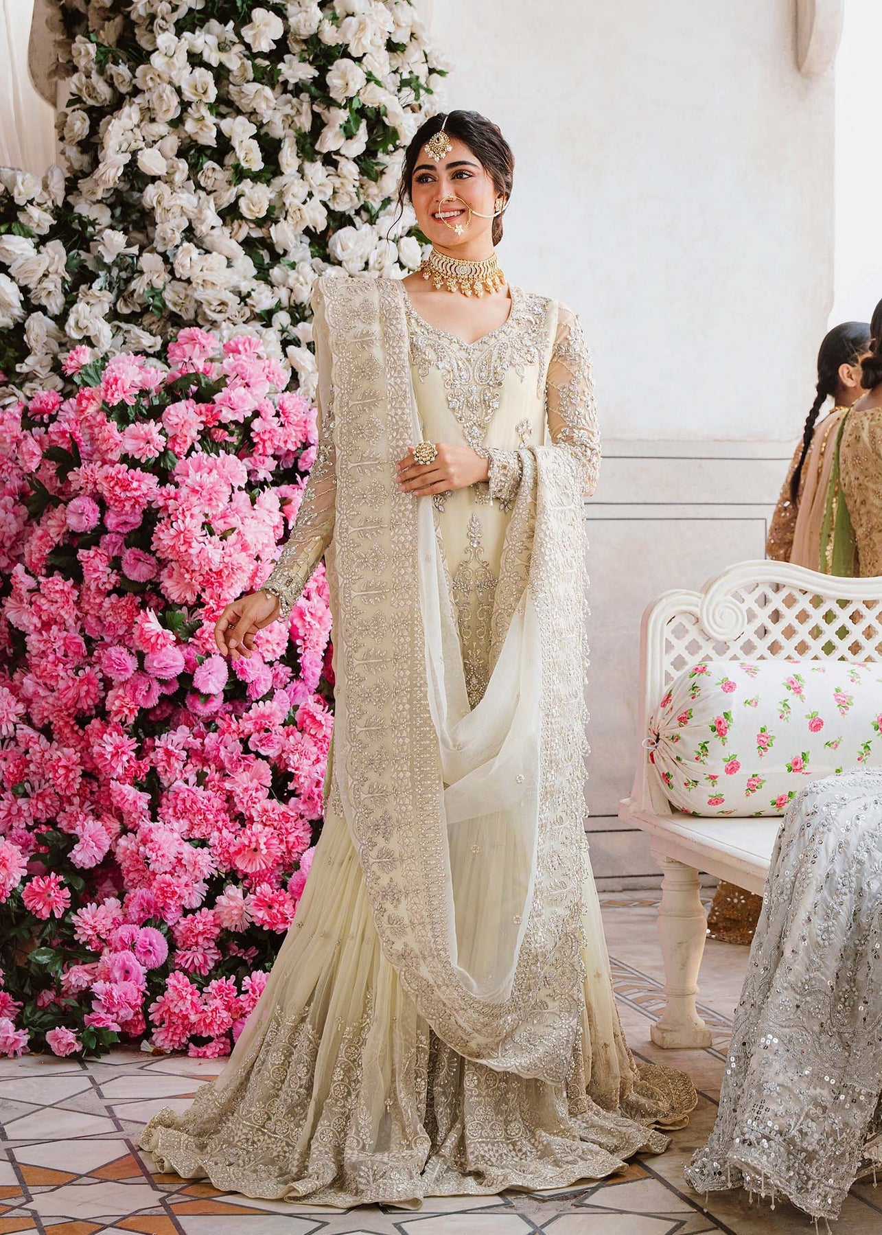 Luxury Silver Pakistani Salwar Suit in Sharara Kameez Style – Nameera ...