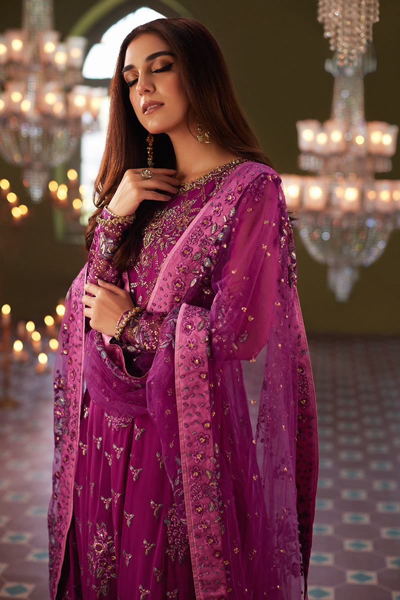 Magenta Pakistani Wedding Dress in Long Frock Style – Nameera by Farooq