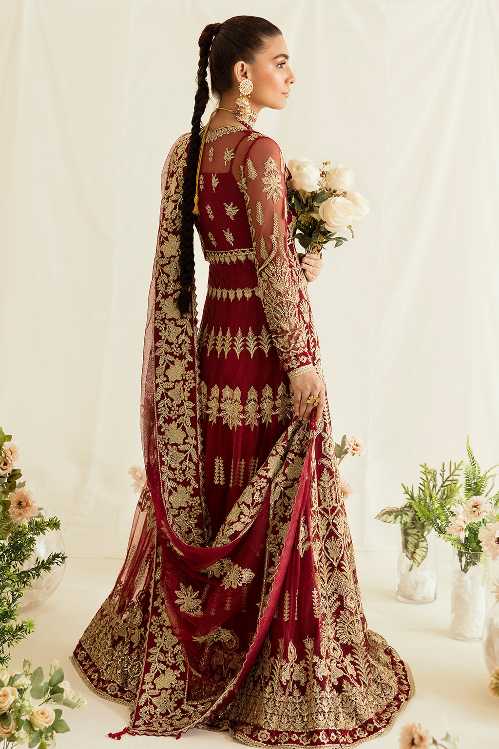 Maroon Embellished Pakistani Wedding Dress Pishwas Style – Nameera by ...