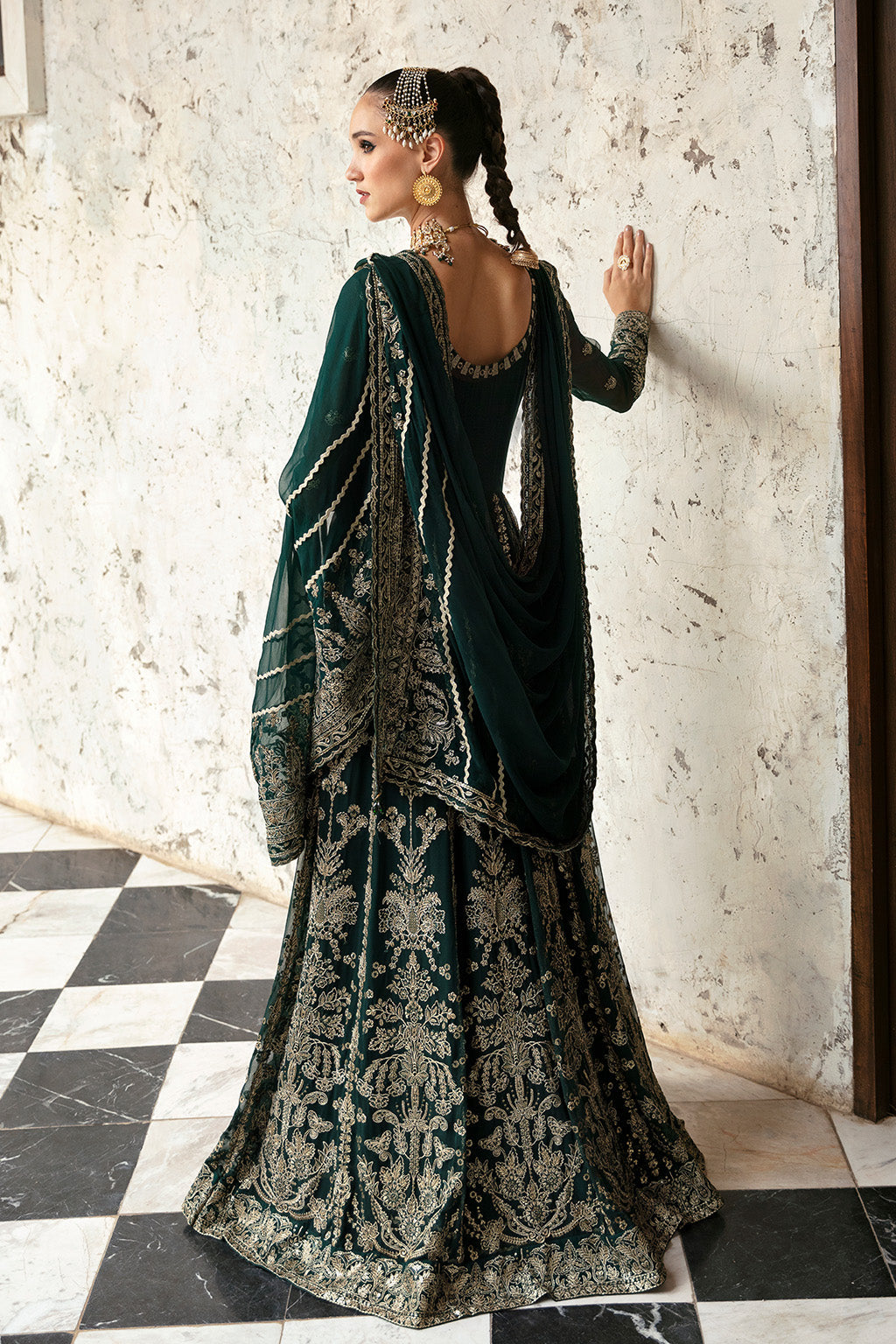 Luxury Pakistani Wedding Wear Bottle Green Pishwas Dress – Nameera by ...