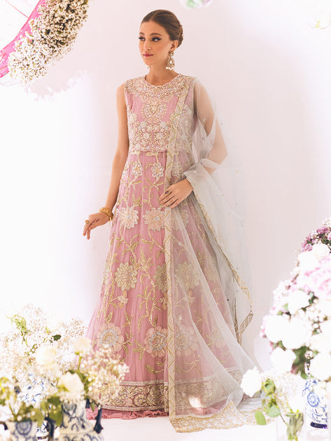Pink Embellished Pakistani Wedding Dress Pishwas Frock – Nameera by Farooq