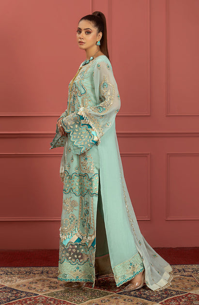 Azure Blue Embellished Pakistani Salwar Kameez Suit – Nameera by Farooq