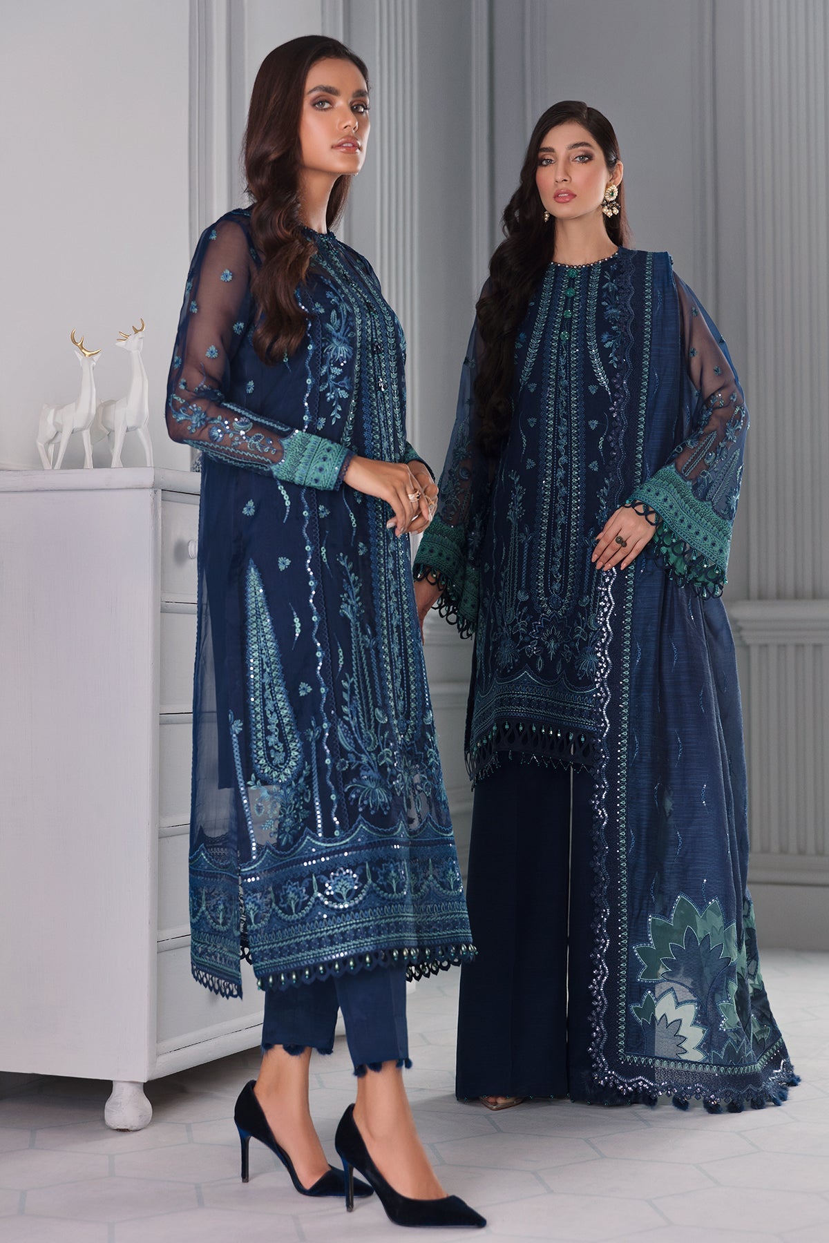 Royal Blue Embroidered Pakistani Salwar Kameez Dupatta – Nameera by Farooq