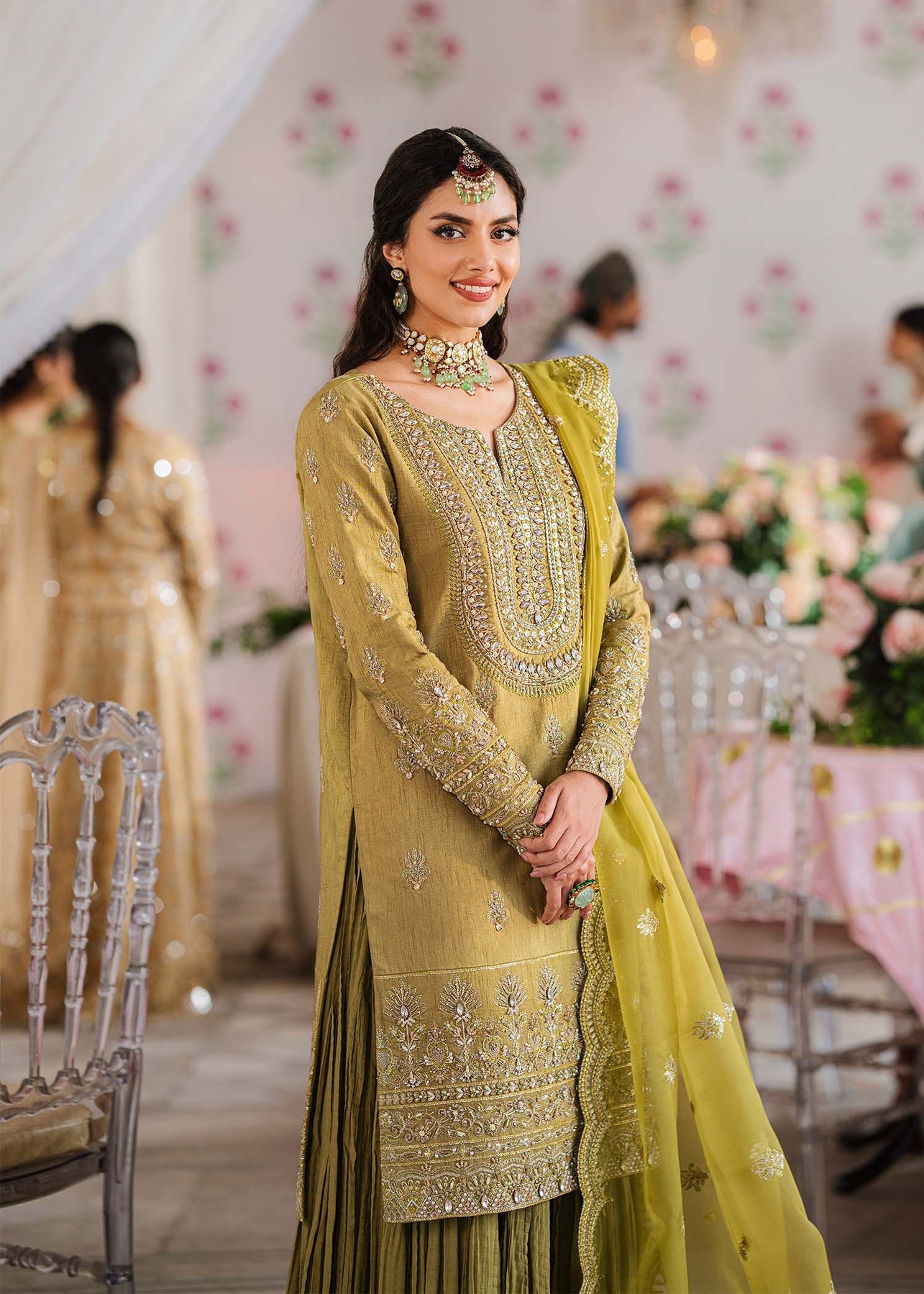 Royal Mehndi Green Pakistani Sharara Kameez Crushed Style – Nameera by ...