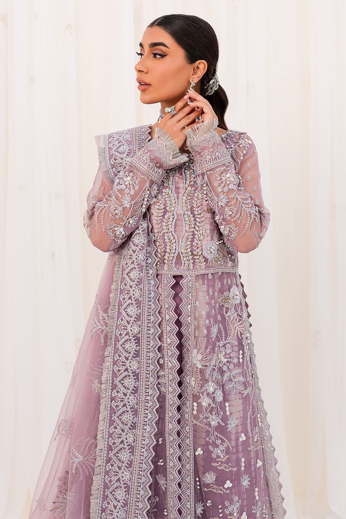 Embroidered Lilac Pakistani Open Gown Style Wedding Dress – Nameera by ...