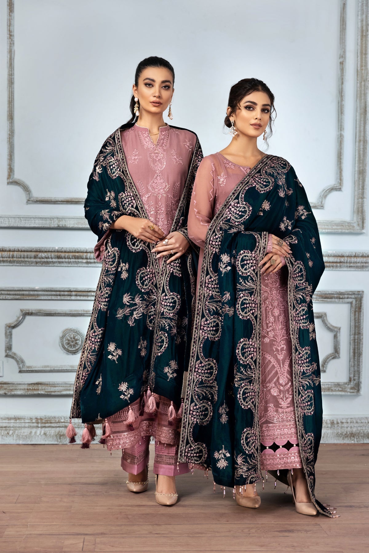 Tea Pink Embroidered Pakistani Frock Dupatta Party Wear – Nameera by Farooq