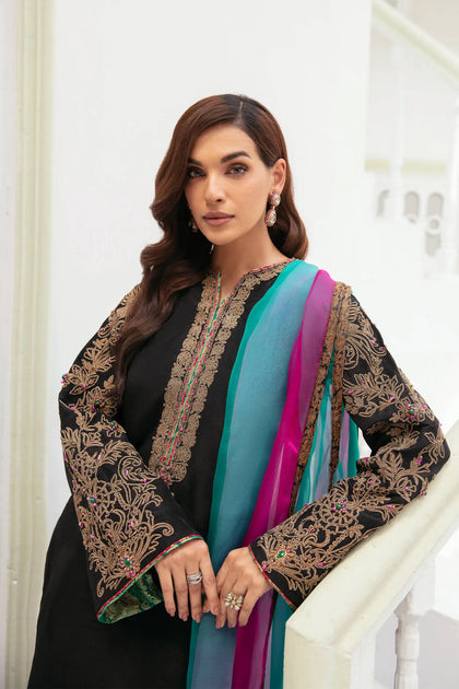 Traditional Black Pakistani Salwar Kameez Dupatta Suit – Nameera by Farooq