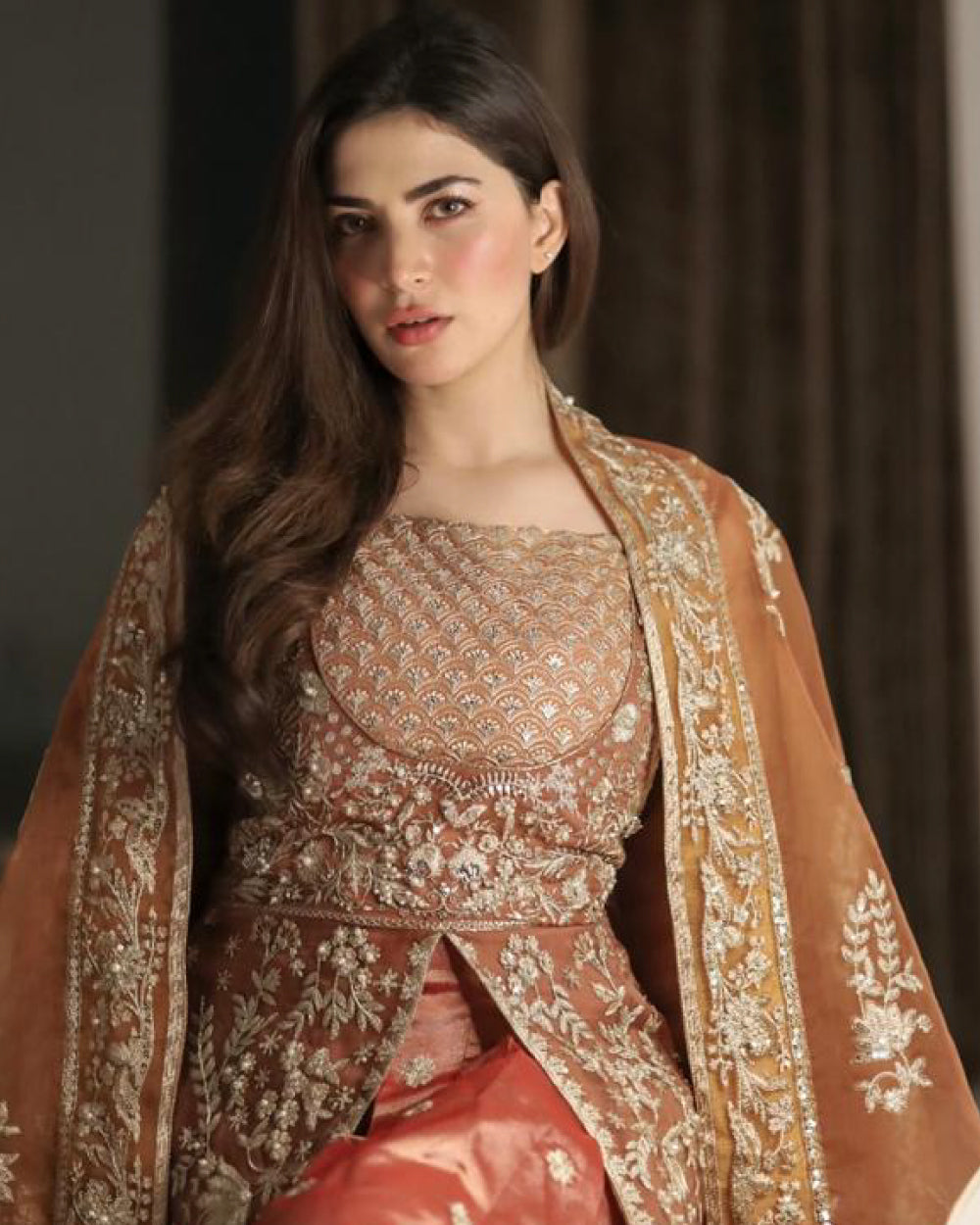 Luxury Caramel Embroidered Pishwas Pakistani Wedding Dress – Nameera by ...