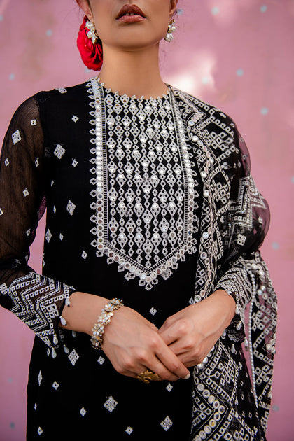 Traditional Embroidered Black Pakistani Salwar Kameez – Nameera by Farooq