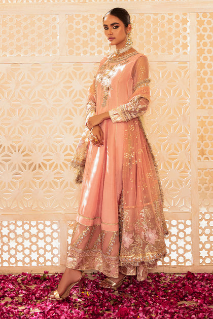 Traditional Embellished Peach Frock Pakistani Wedding Dress – Nameera ...
