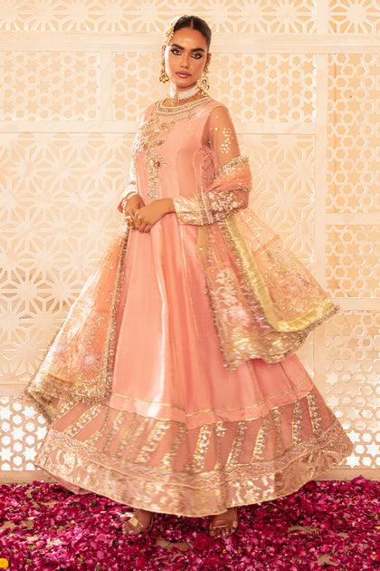 Traditional Embellished Peach Frock Pakistani Wedding Dress – Nameera ...