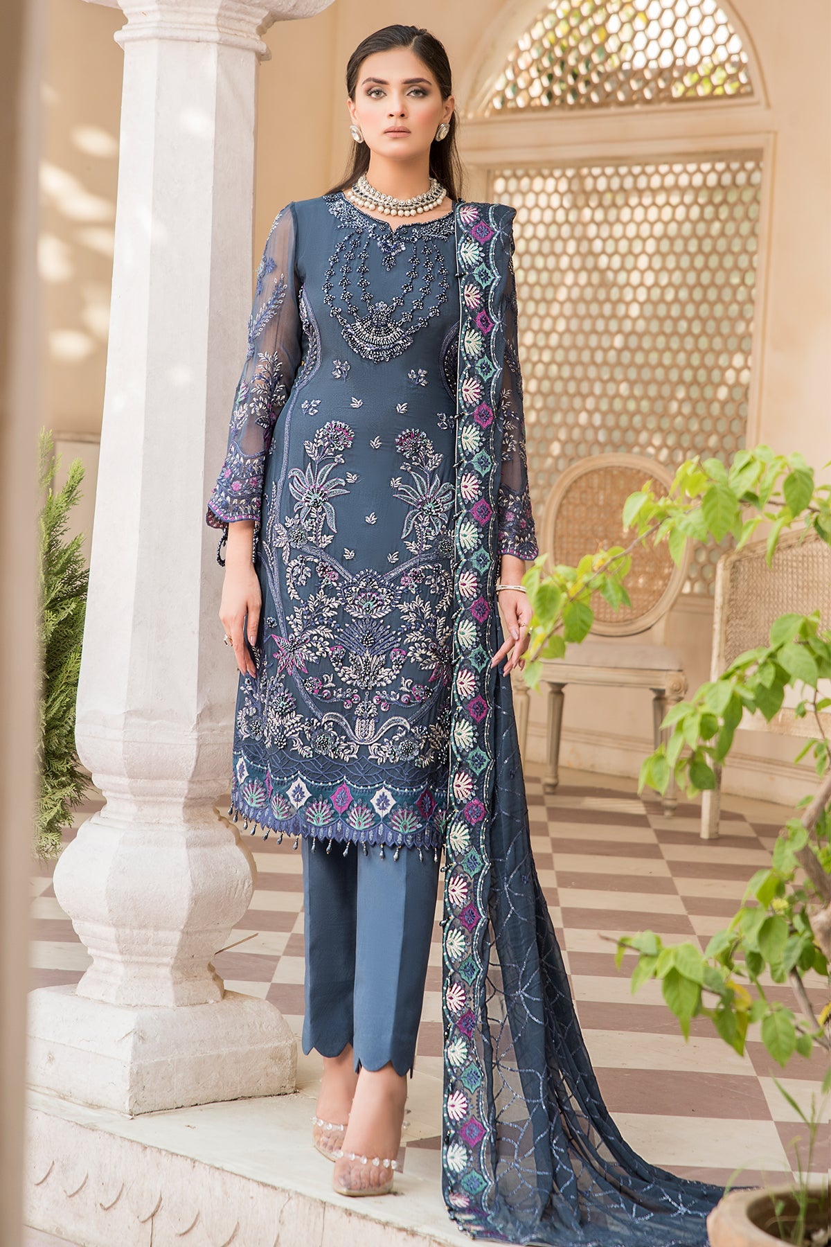 Classic Embroidered Pakistani Party Wear Salwar Kameez – Nameera by Farooq