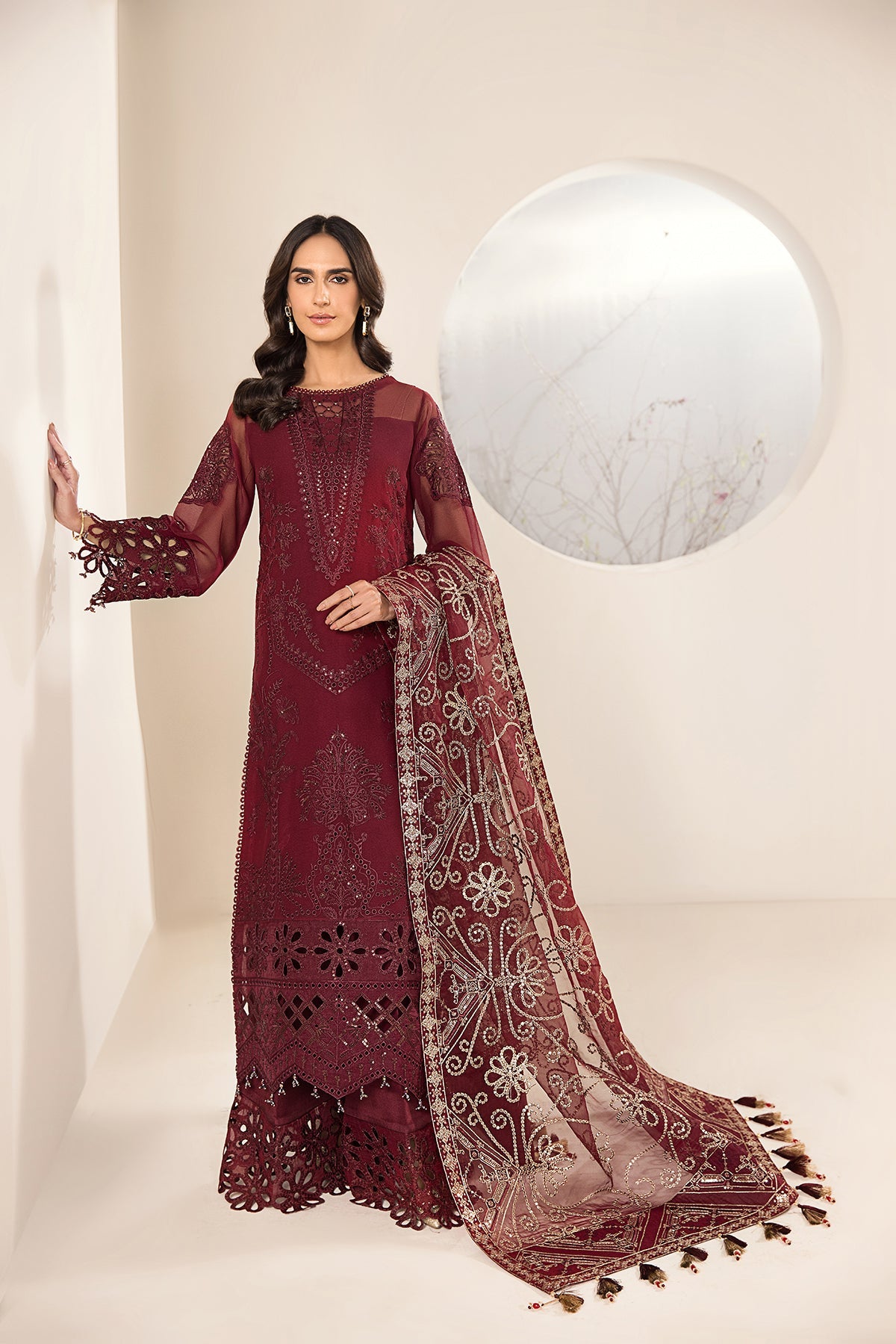 Maroon Salwar Kameez Embroidered Pakistani Salwar Suit – Nameera by Farooq