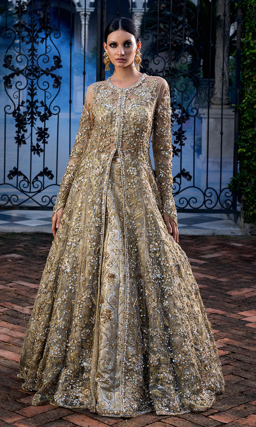 Open Gown Lehenga and Dupatta Pakistani Bridal Dress – Nameera by Farooq