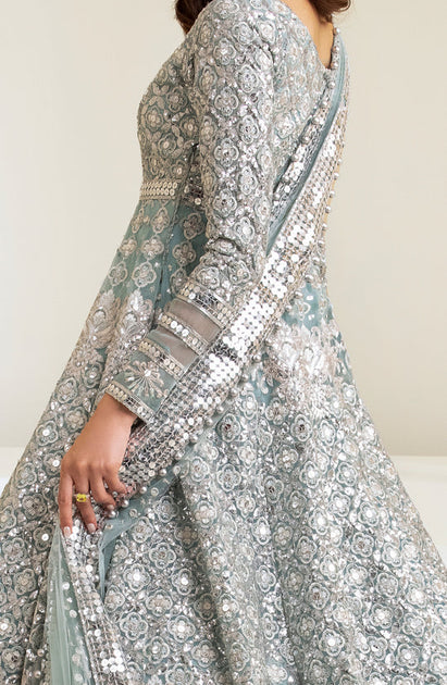 Classic Pakistani Bridal Dress in Blue Pishwas Style – Nameera by Farooq