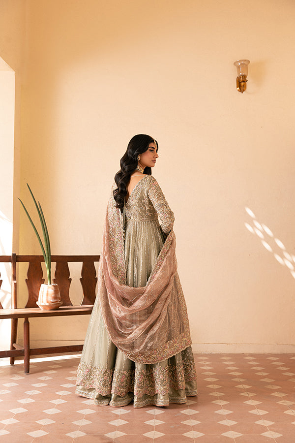 Pakistani Bridal Dress in Farshi Lehenga Pishwas Style – Nameera by Farooq