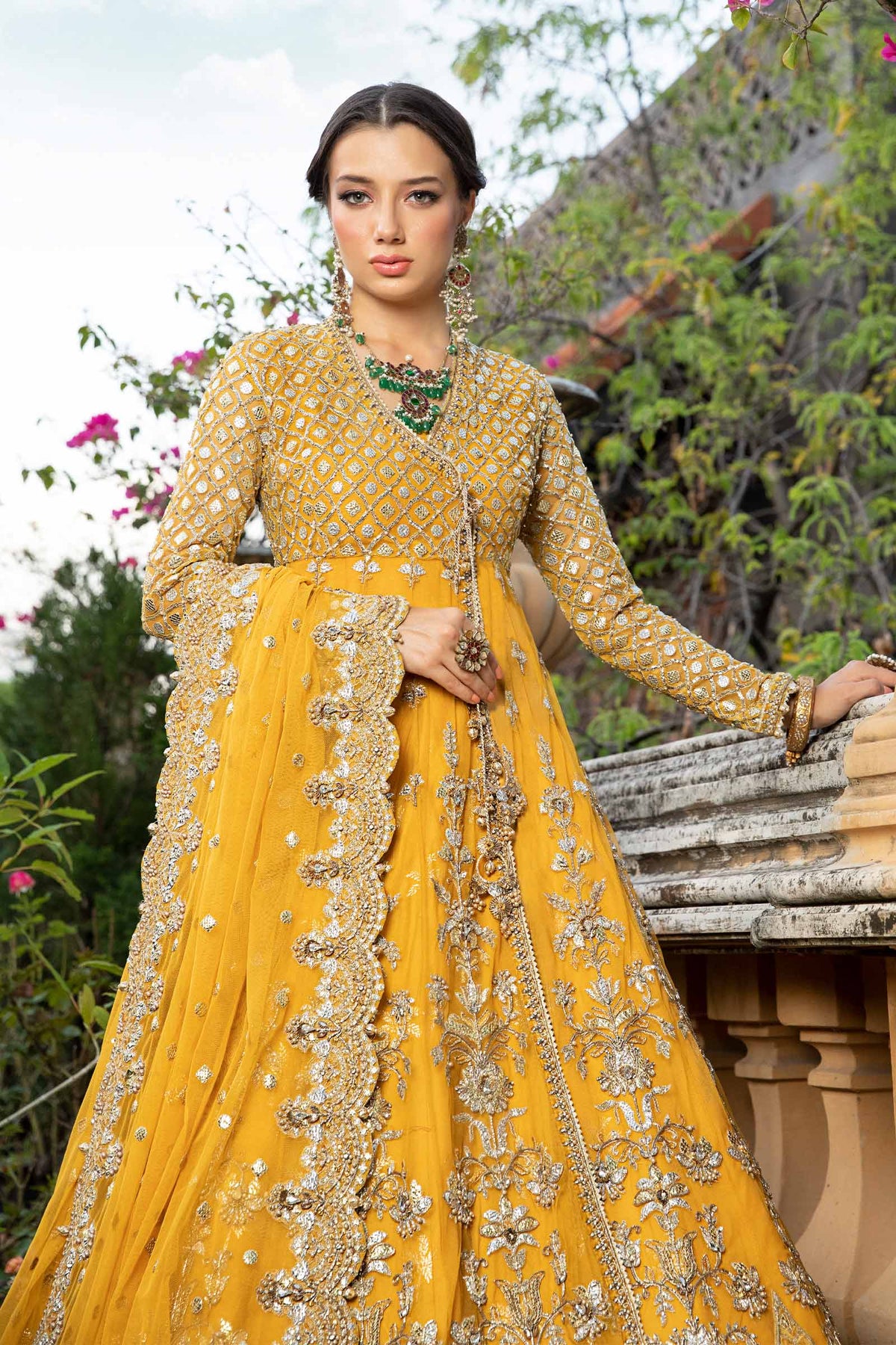 Pakistani Bridal Lehenga and Net Angrakha Frock Dress – Nameera by Farooq