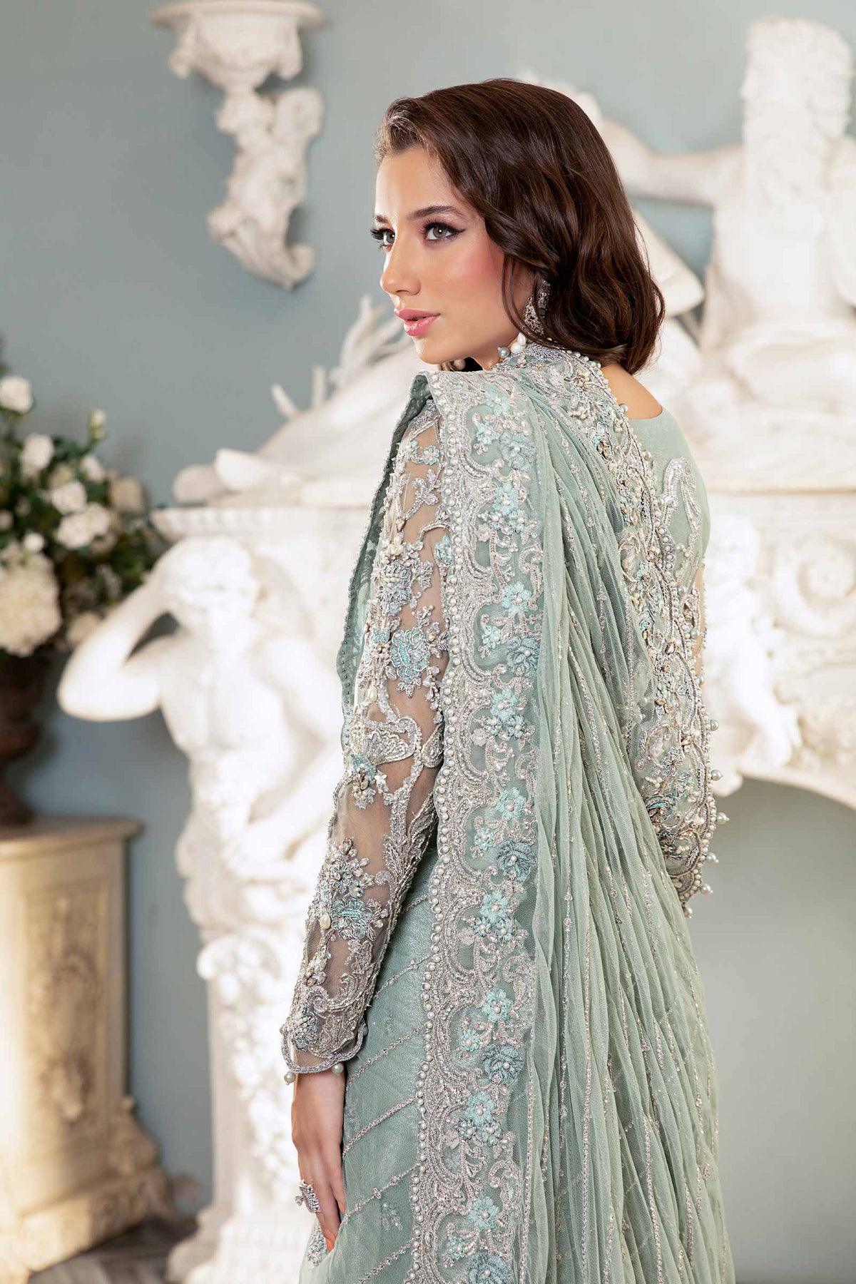 Pakistani Bridal Suits in Premium Net Saree Style – Nameera by Farooq