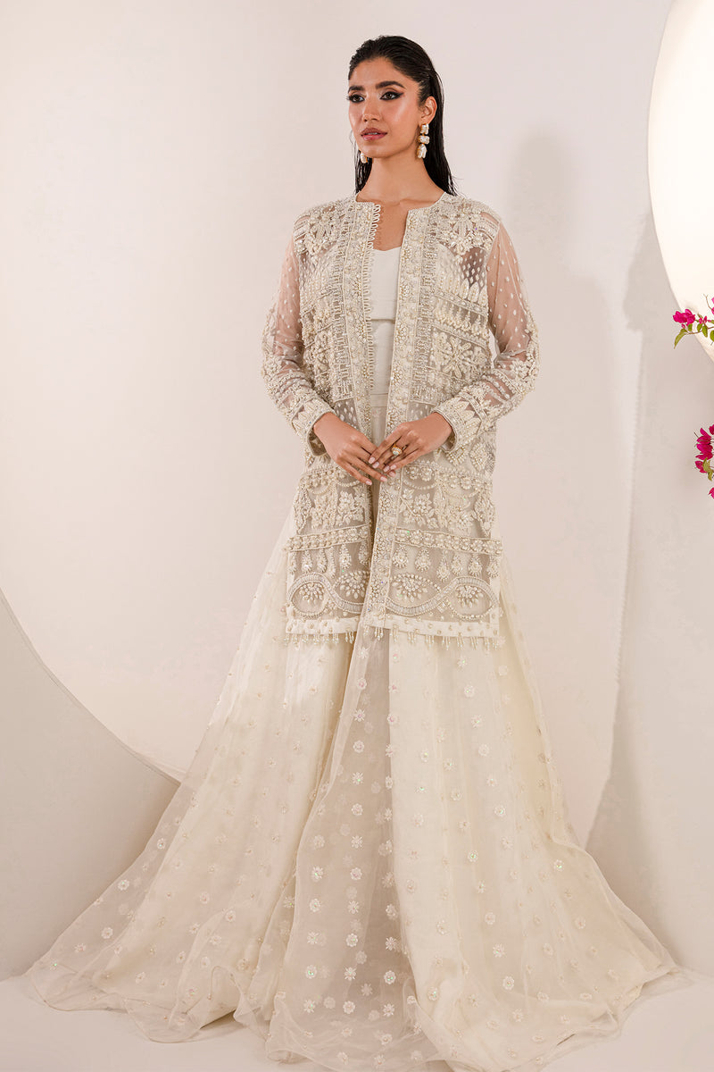 Crystal White Pakistani Wedding Dress in Jacket Style – Nameera by Farooq