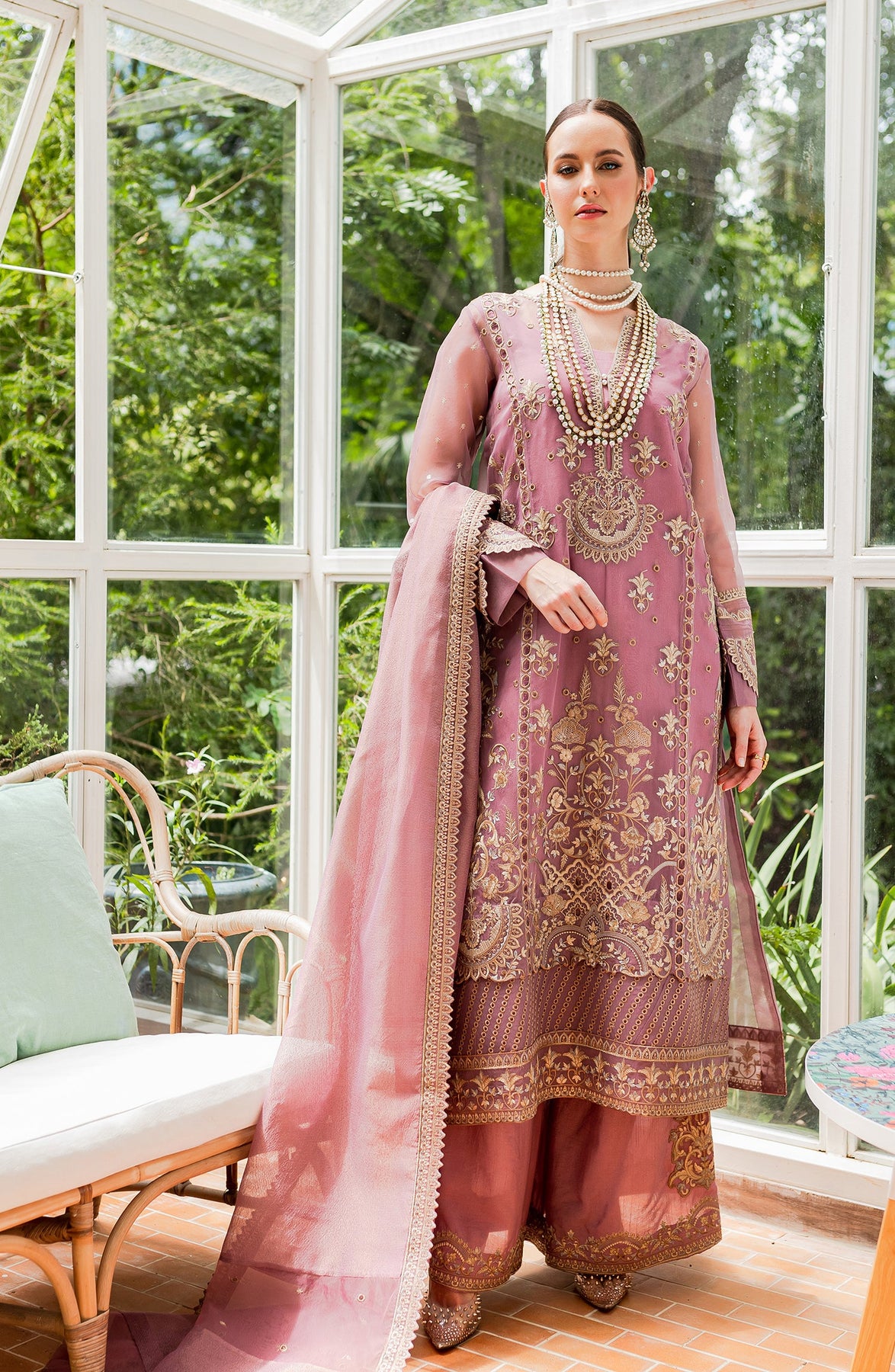 Dusty Rose Pakistani Salwar Kameez Dupatta Salwar Suit – Nameera by Farooq