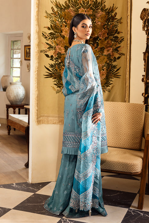 Blue Pakistani Party Dress in Kameez and Sharara Style – Nameera by Farooq