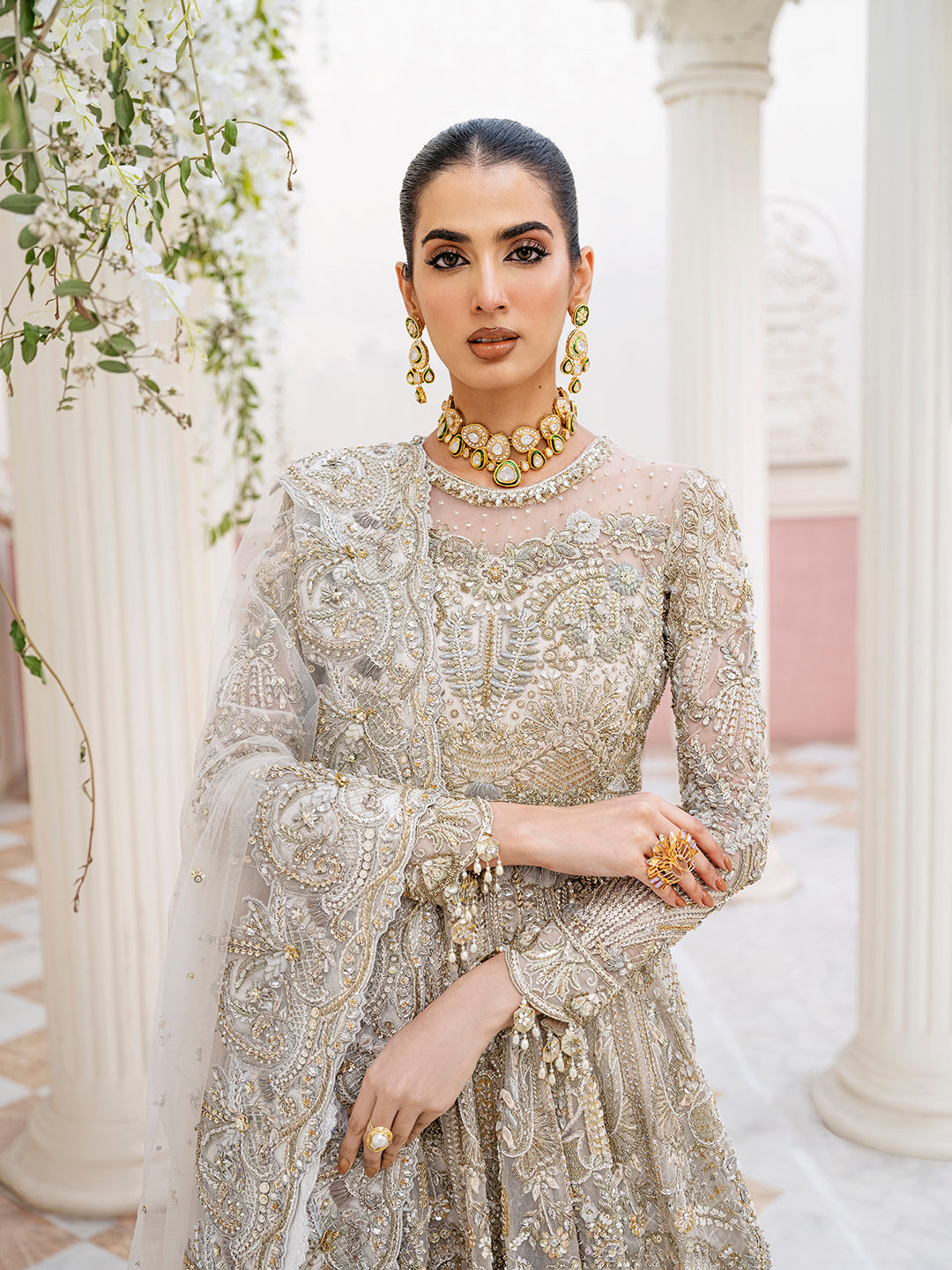 Embellished Pakistani Bridal Gown Dupatta Walima Dress – Nameera by Farooq