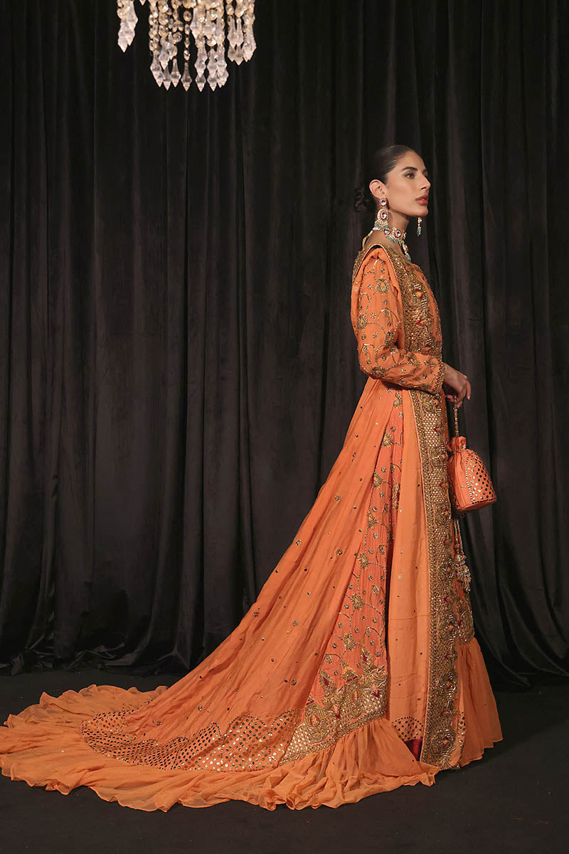 Long Tail Pakistani Bridal Maxi Dress with Dupatta – Nameera by Farooq