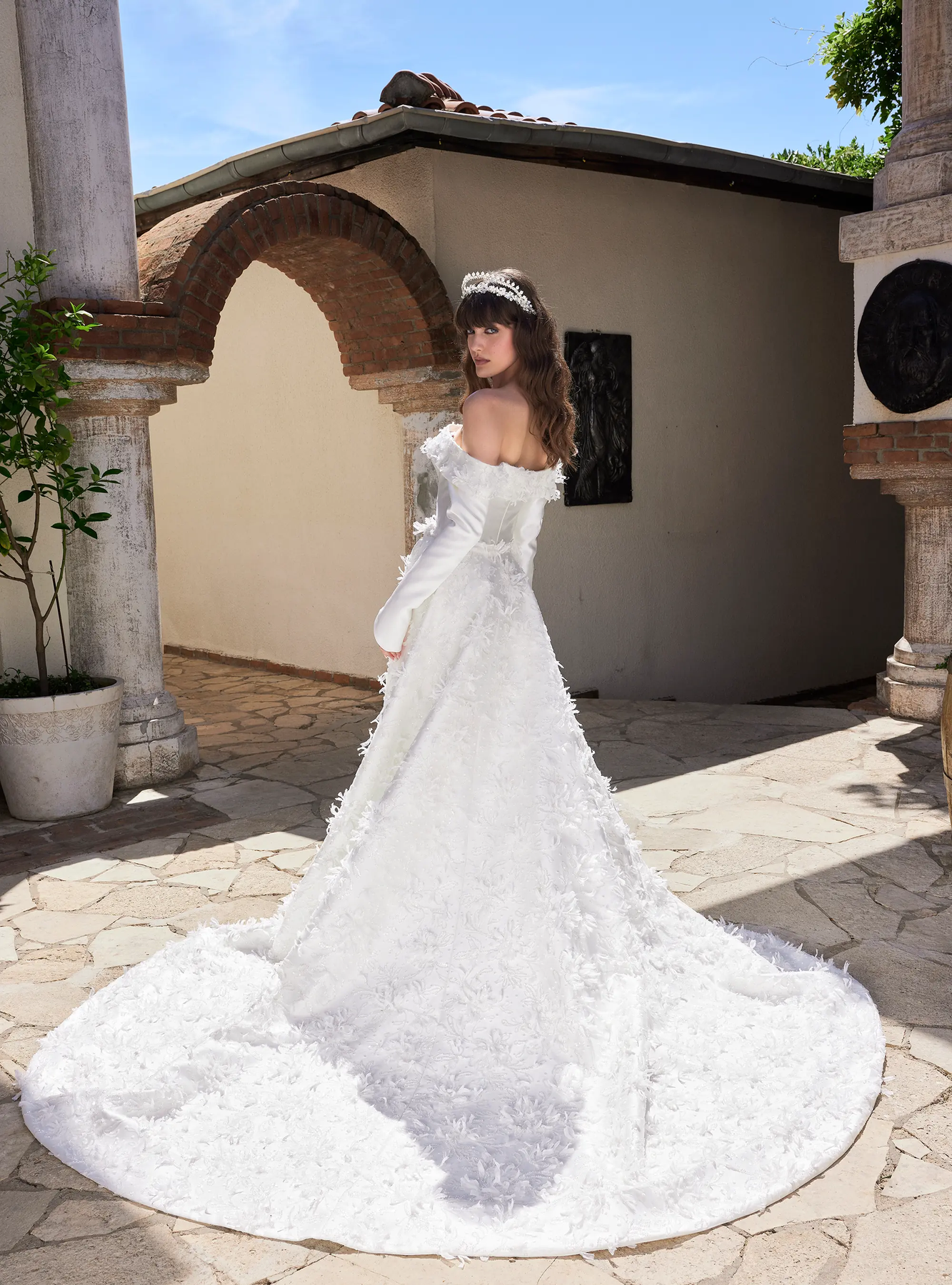 Elegant Off Shoulder Bridal Gown Luxury Detachable Train – Nameera by ...