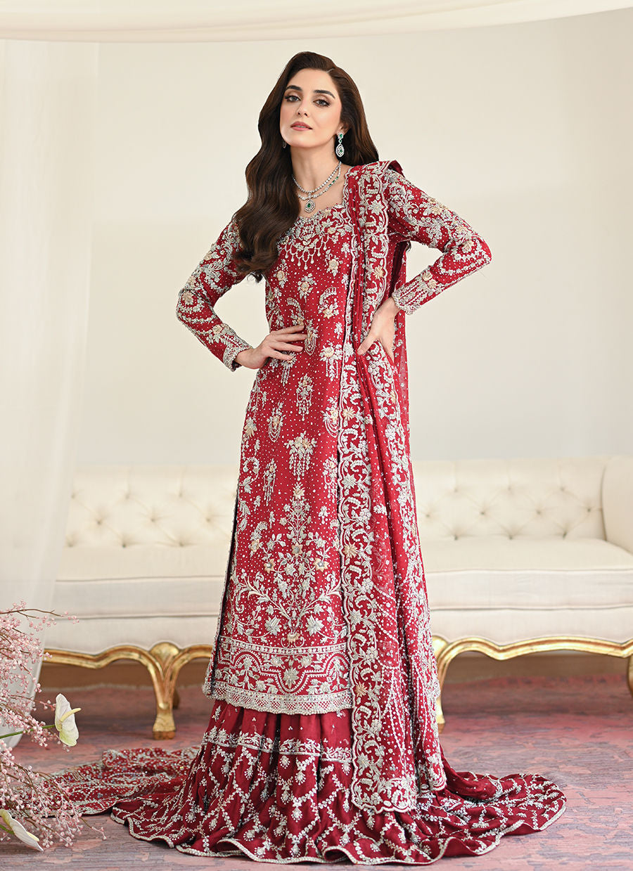 Pakistani Bridal Dress in Kameez Farshi Lehenga Style – Nameera by Farooq