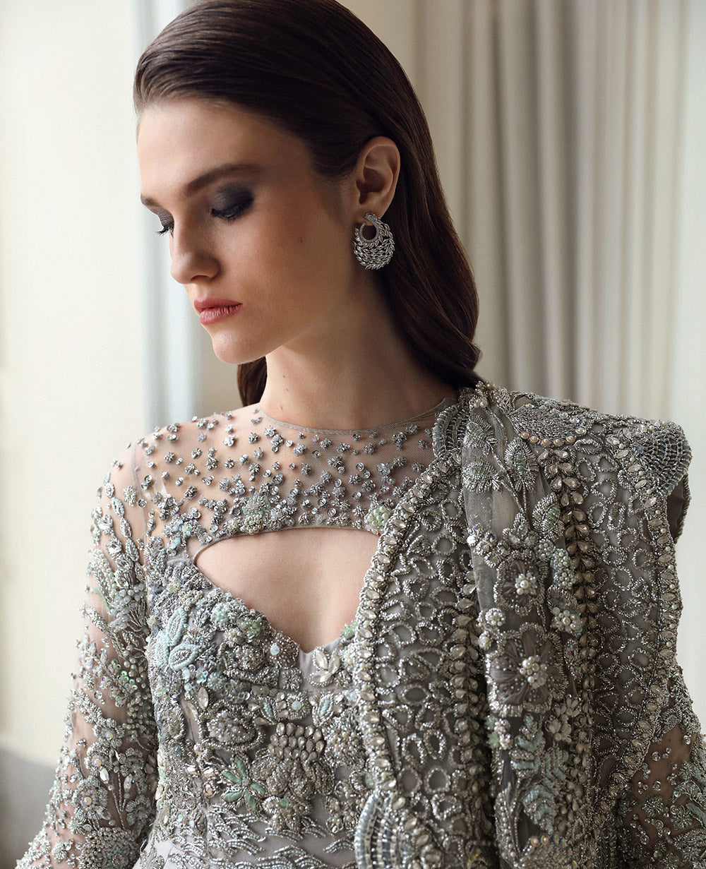 Pakistani Bridal Walima Dress in Gown and Dupatta Style – Nameera by Farooq