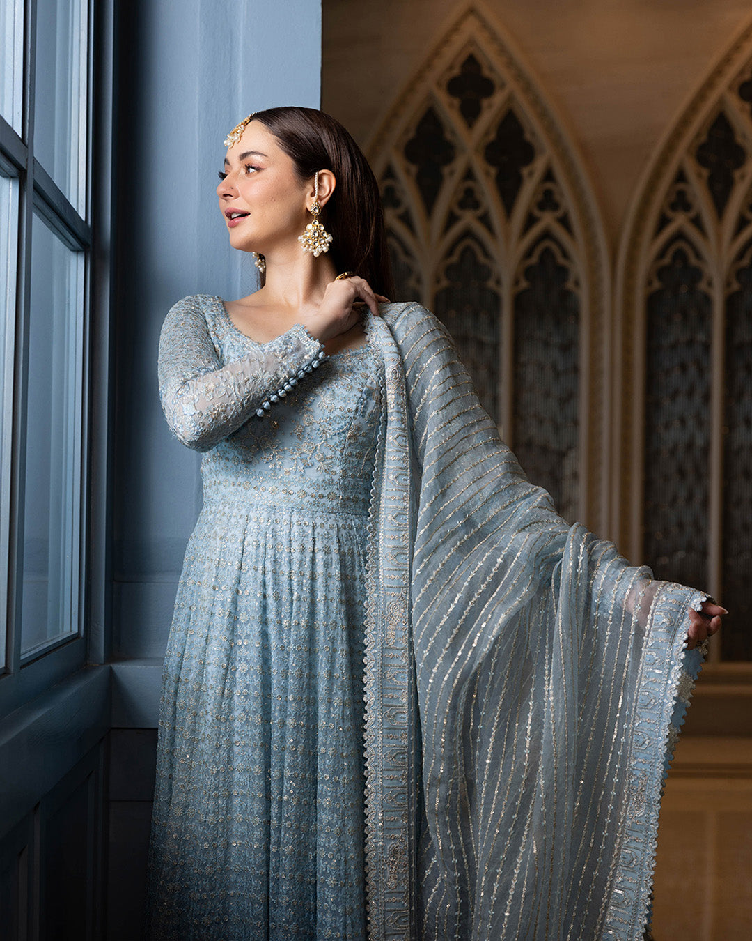 Pakistani Wedding Dress in Blue Pishwas Frock Style – Nameera by Farooq